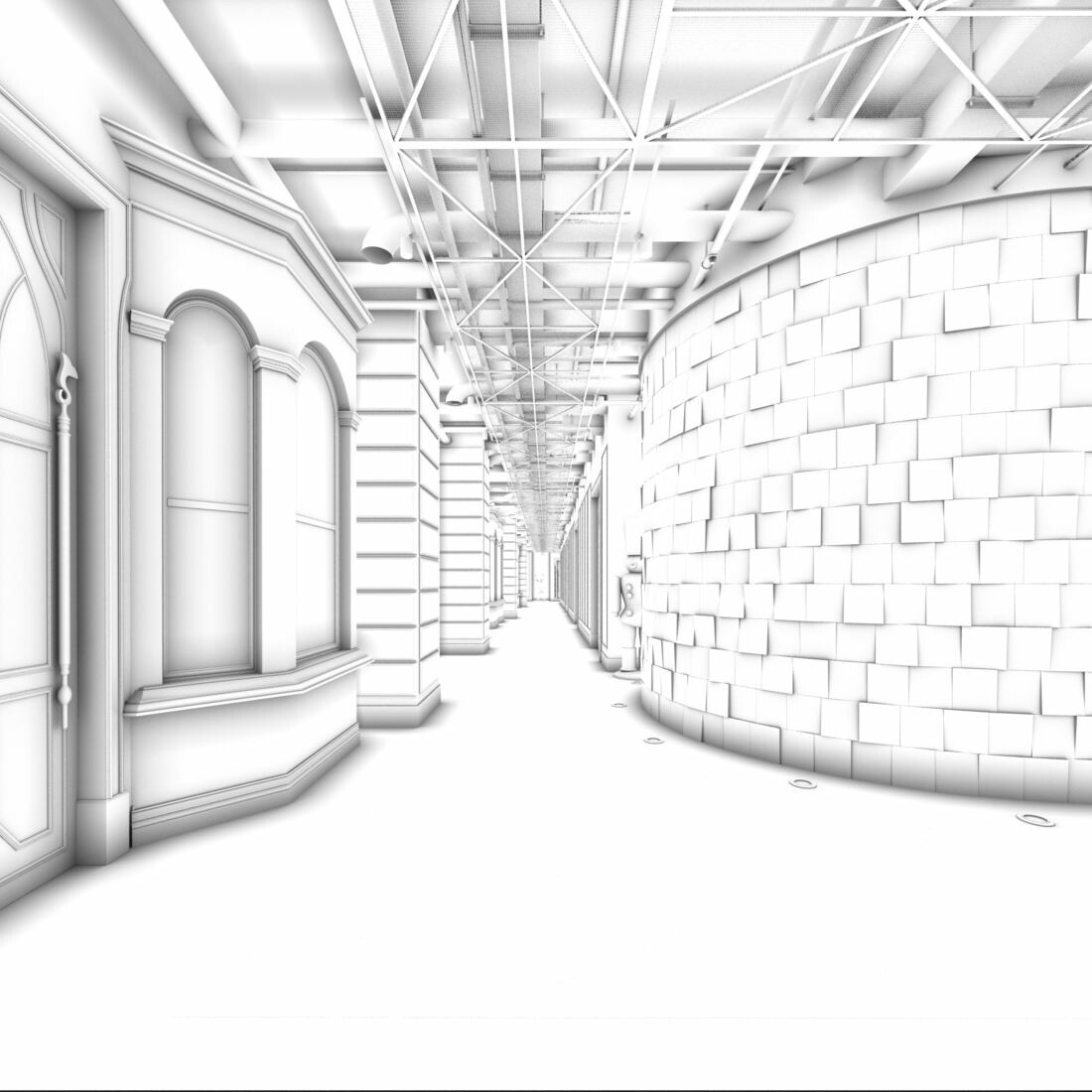 ArtStation - Hallway aisle balcony elevator stairs -0168 | Resources