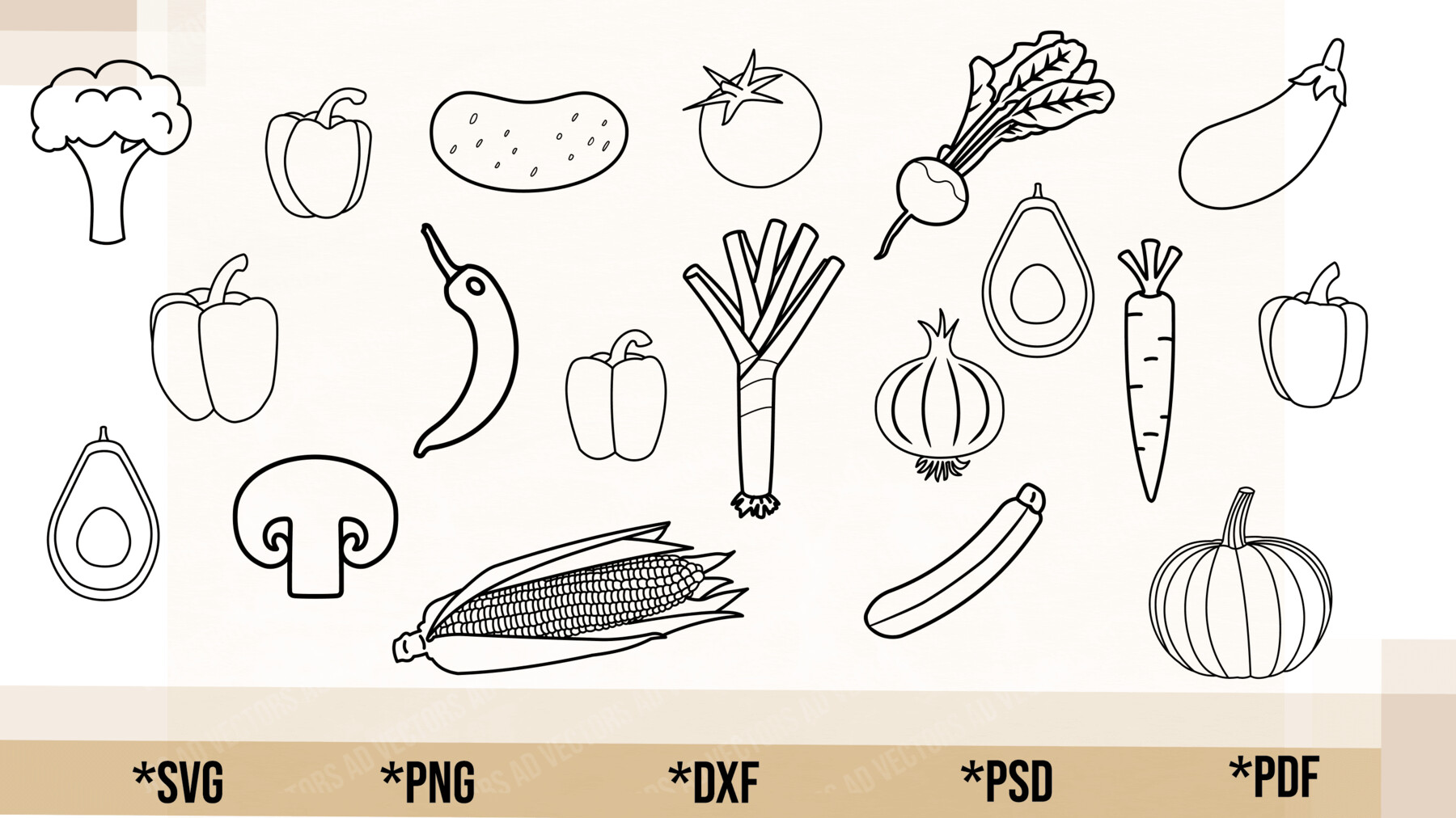 ArtStation - Vegetable Outline Bundle SVG, Vegetable Bundle Cricut Cut ...