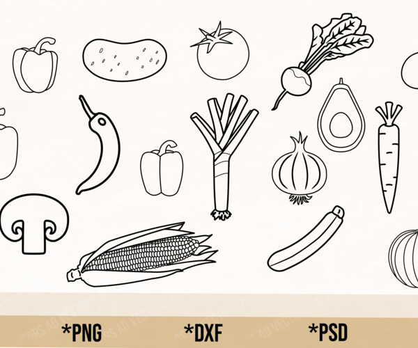 ArtStation - Vegetable Outline Bundle SVG, Vegetable Bundle Cricut Cut ...