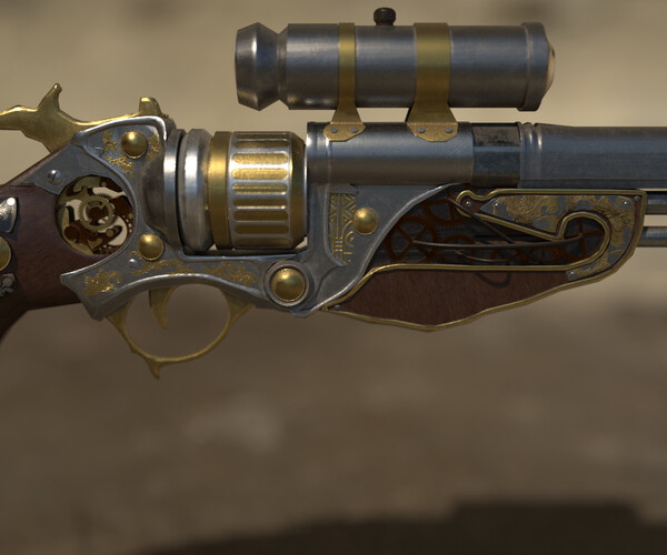 ArtStation - Low-poly Steampunk Revolver | Game Assets