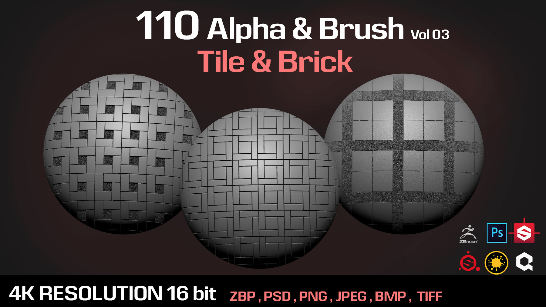 ArtStation - 110 Tile & Brick Alpha & Brushes VOL 03 | Brushes