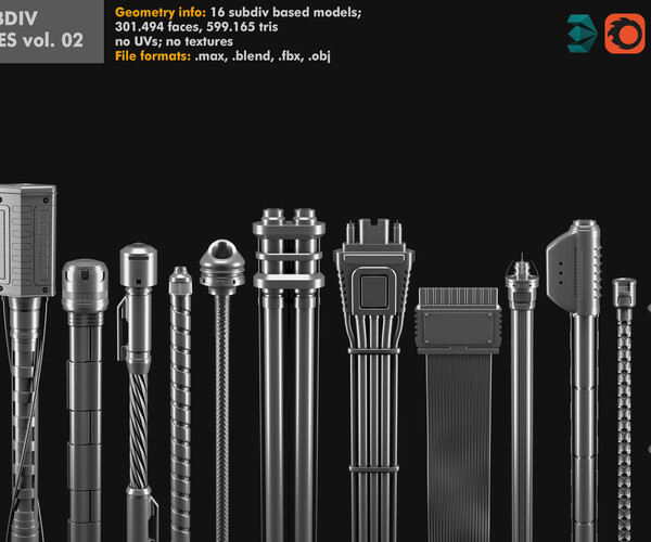 ArtStation - Sci-Fi subdiv tubes and cables vol. 02 | Resources