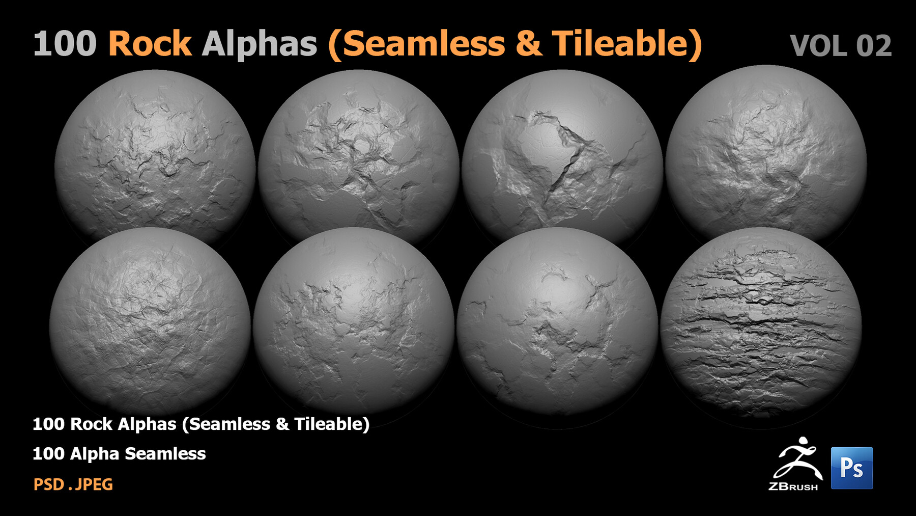 ArtStation - 100 Rock Alphas (Seamless & Tileable) | Brushes