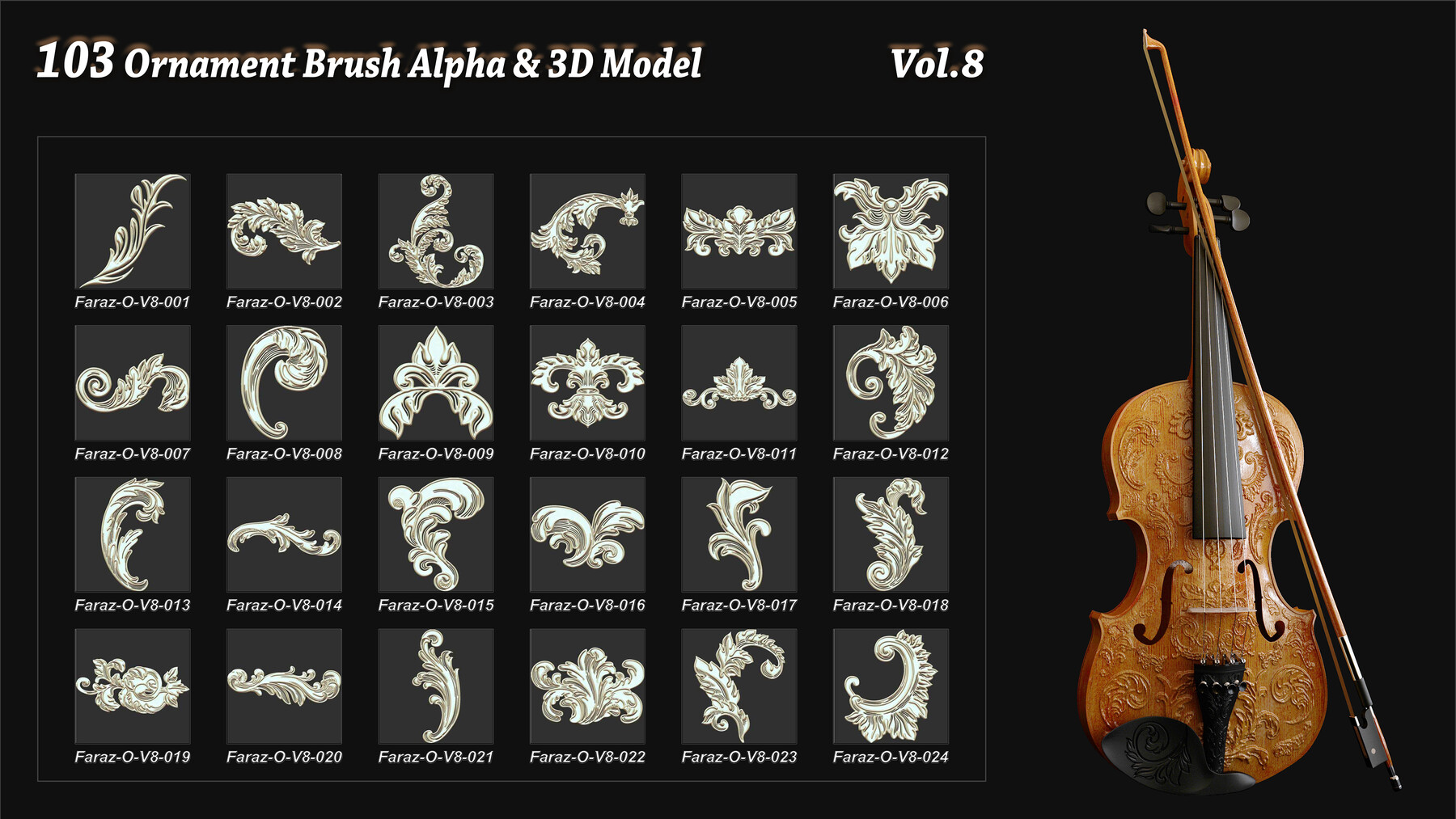 ArtStation - 103 Ornament Brush + Alpha + 3D model Vol 8 | Brushes