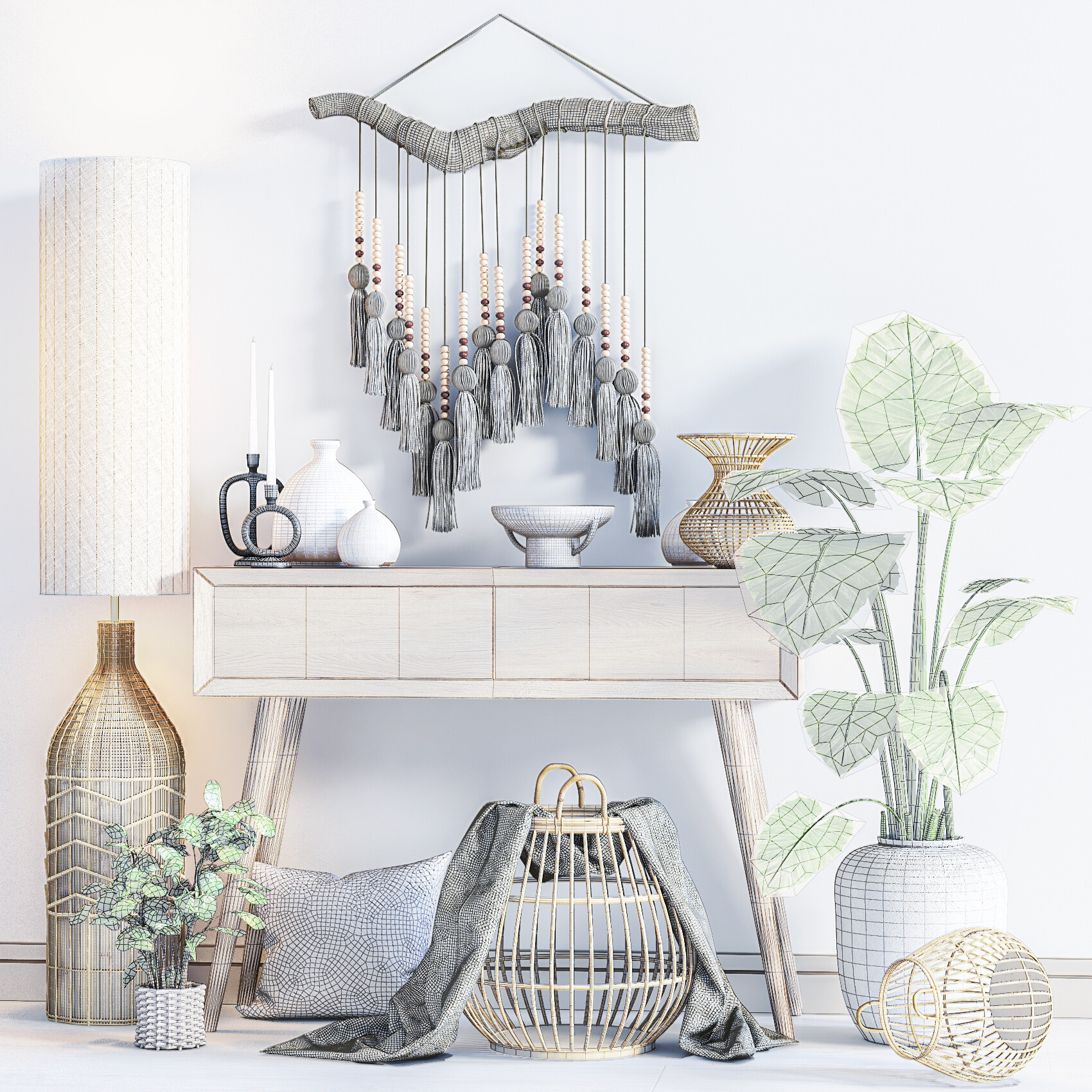ArtStation - Boho set with macrame & wicker decor | Resources
