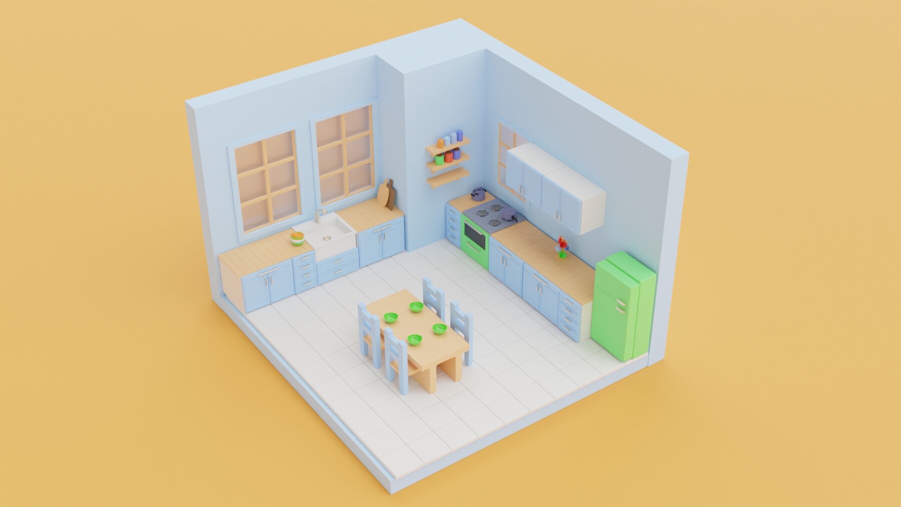 ArtStation - toy kitchen with furniture Low-poly 3D model | Game Assets