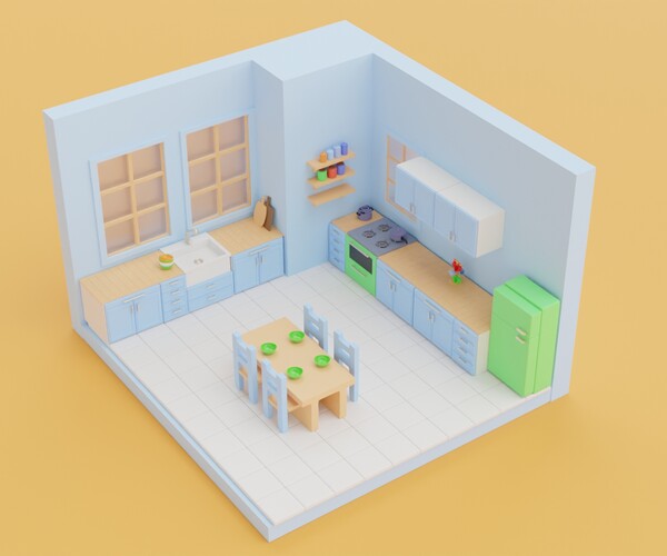 ArtStation - toy kitchen with furniture Low-poly 3D model | Game Assets
