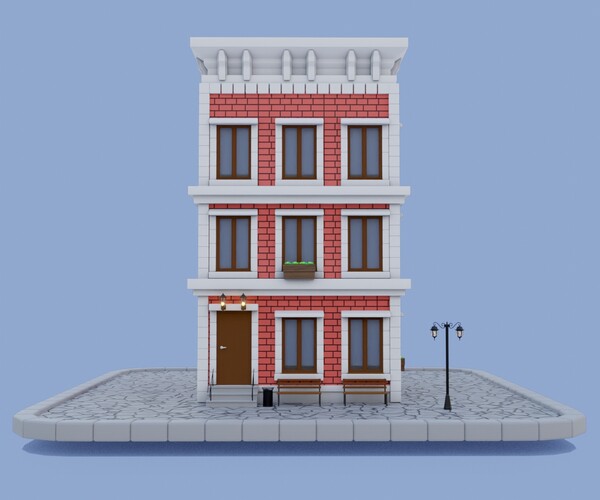 ArtStation - Cartoon Brick house with three floors | Game Assets