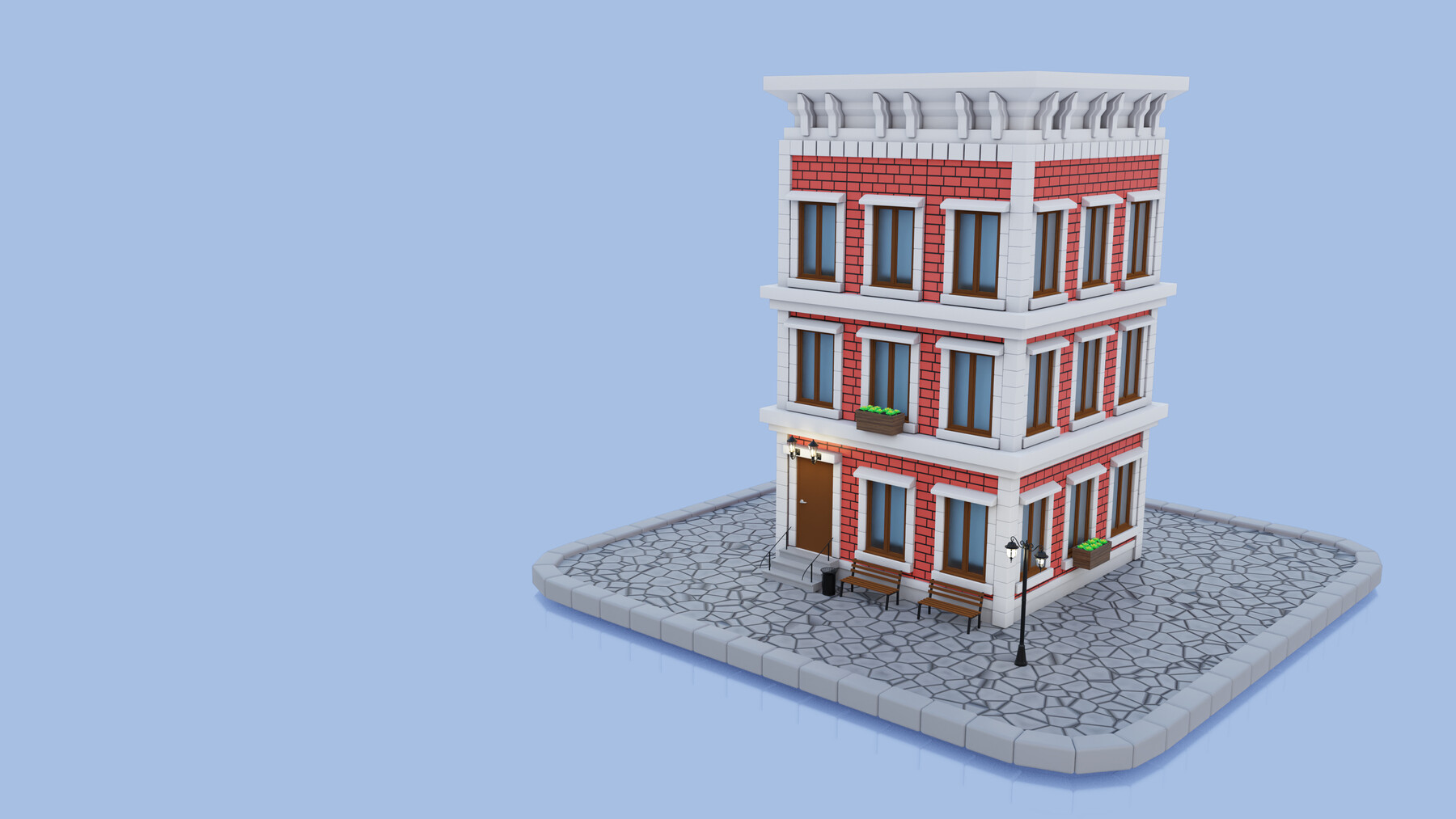 ArtStation - Cartoon Brick house with three floors | Game Assets