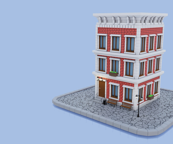 ArtStation - Cartoon Brick house with three floors | Game Assets