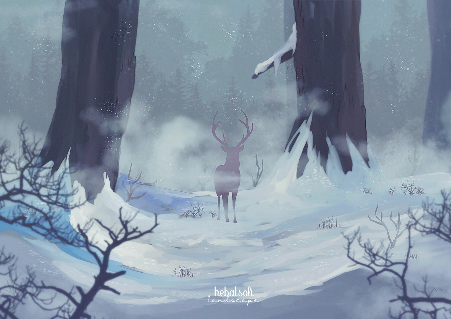 ArtStation - Deer in a snowy forest | Artworks