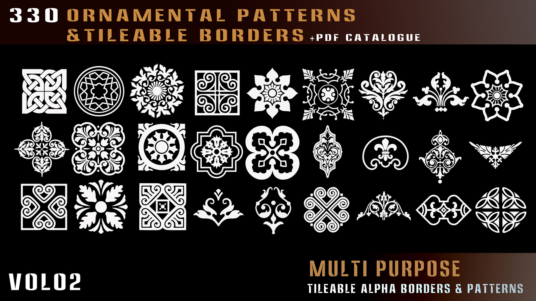 ArtStation - 330 ornamental patterns & tileable borders-vol02 | Brushes