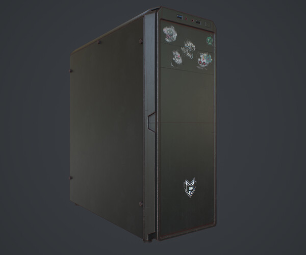 ArtStation - Used Personal Computer Case with Stickers | Game Assets