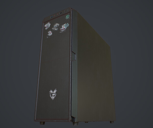 ArtStation - Used Personal Computer Case with Stickers | Game Assets