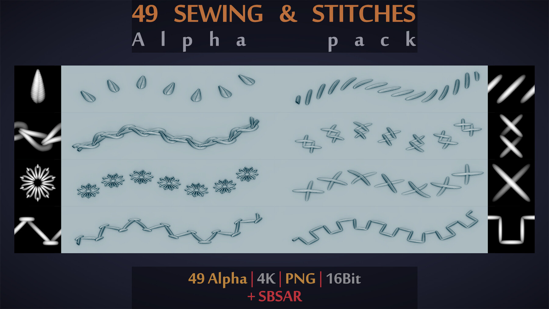 ArtStation - 49 Sewing & Stitches Alpha | Brush | 4k | PNG | 16bit ...