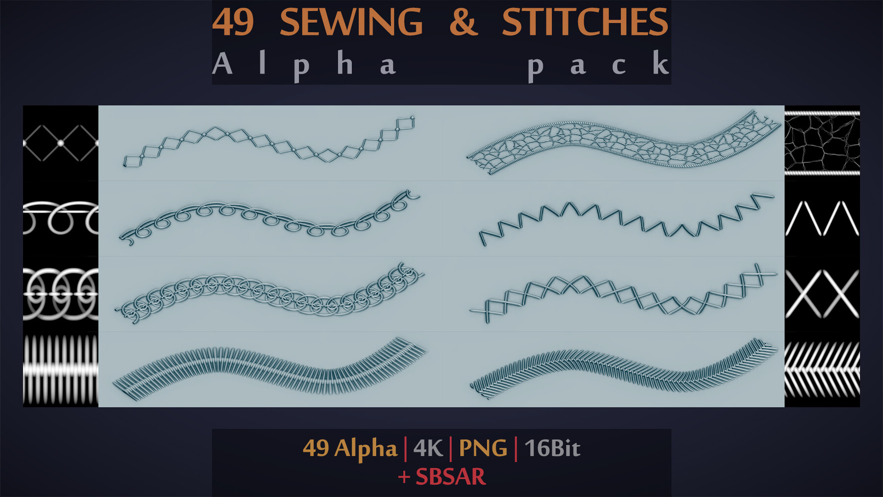 ArtStation - 49 Sewing & Stitches Alpha | Brush | 4k | PNG | 16bit ...