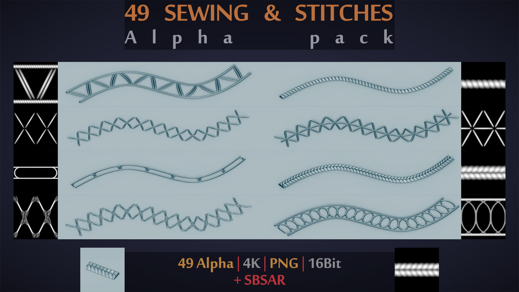 ArtStation - 49 Sewing & Stitches Alpha | Brush | 4k | PNG | 16bit ...