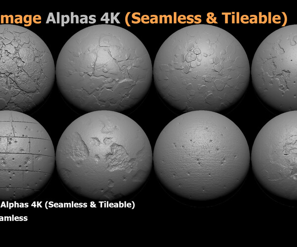 ArtStation - 100 Damage Alphas 4K (Seamless & Tileable) | Brushes