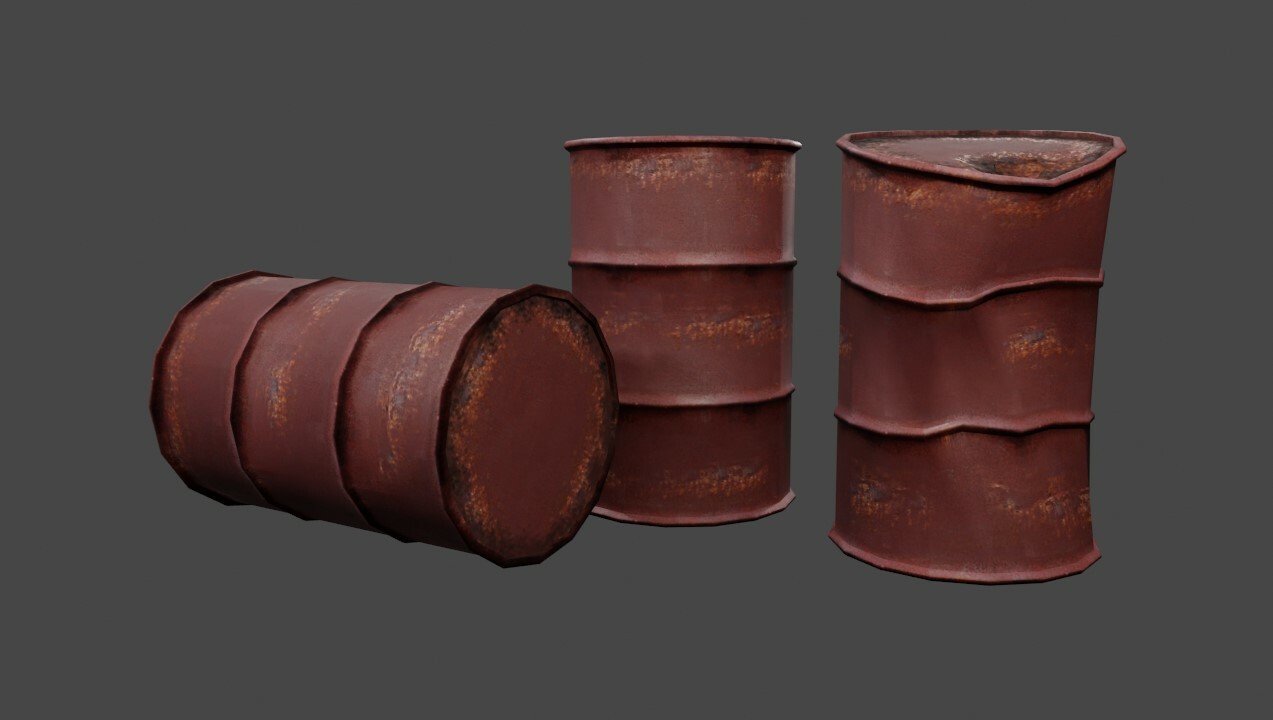 ArtStation - Old Rust Drums and Damaged Drums - 3D Model Low Poly ...