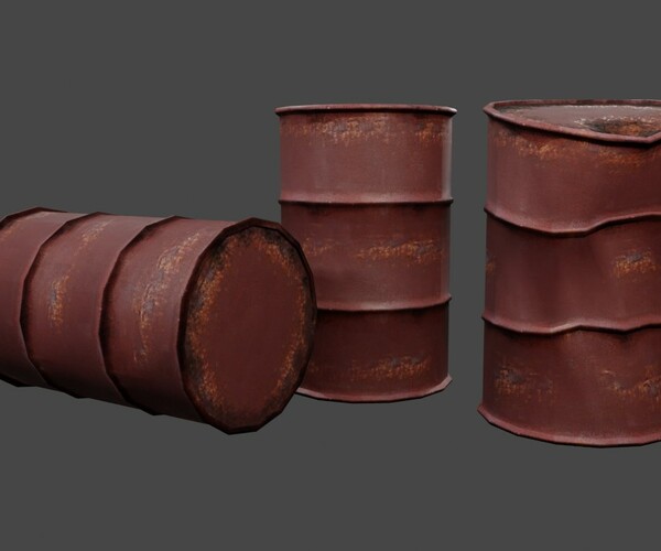 ArtStation - Old Rust Drums and Damaged Drums - 3D Model Low Poly ...