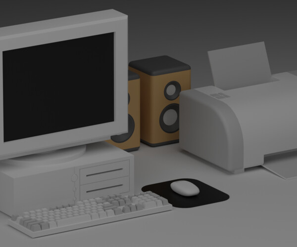 ArtStation - Cartoon Old Computer and Printer | Game Assets