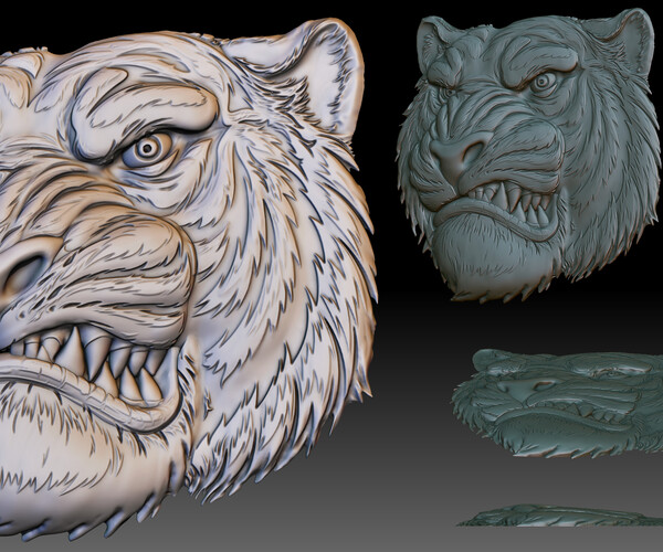 ArtStation - Tiger Head low relief for CNC router or 3D printer | Resources