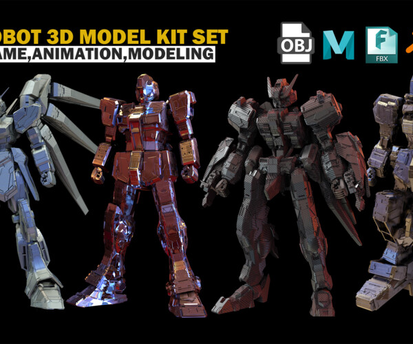 ArtStation - 4 ROBOT 3d model kit SET for GAME,ANIMATING,MODElING ...
