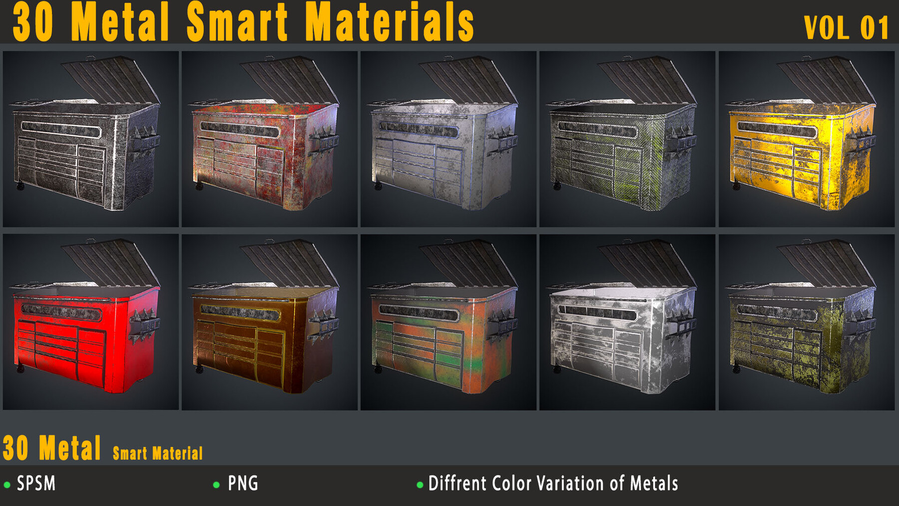 ArtStation - 30 Metal Smart Materials - VOL 01 | Game Assets