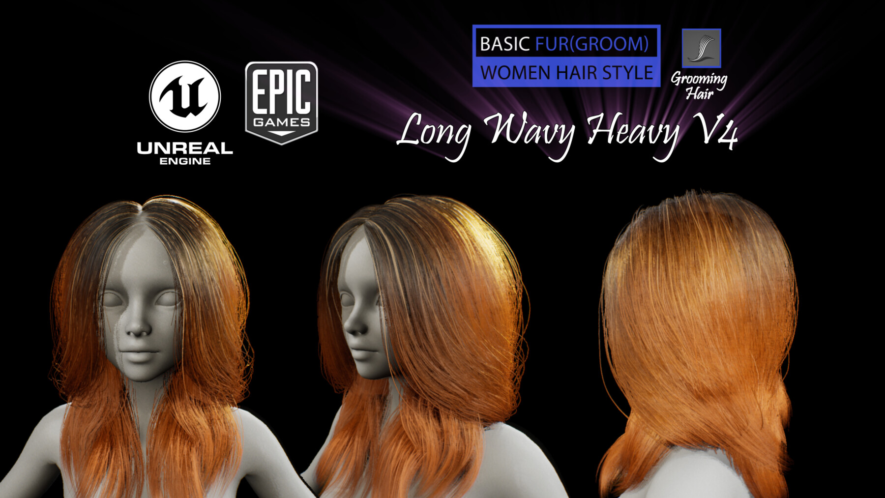 ArtStation - Long Wavy Heavy V4 Grooming Real-Time Hairstyle Unreal ...