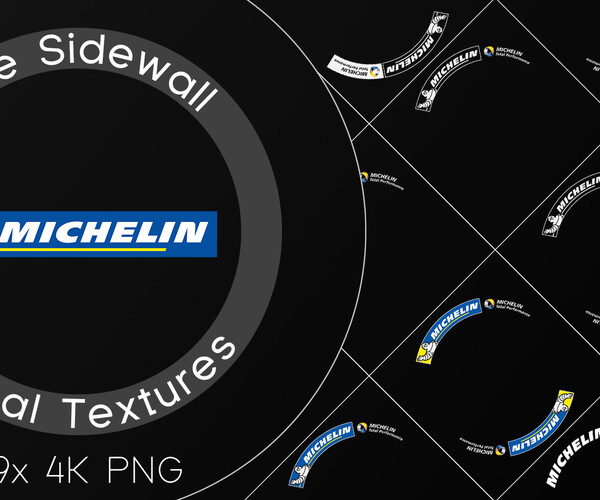 ArtStation - 29x Michelin tire sidewall 4K PNG decals | Game Assets