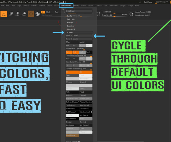 Artstation Zbrush Ui Colors Ii User Interface Colors Brushes