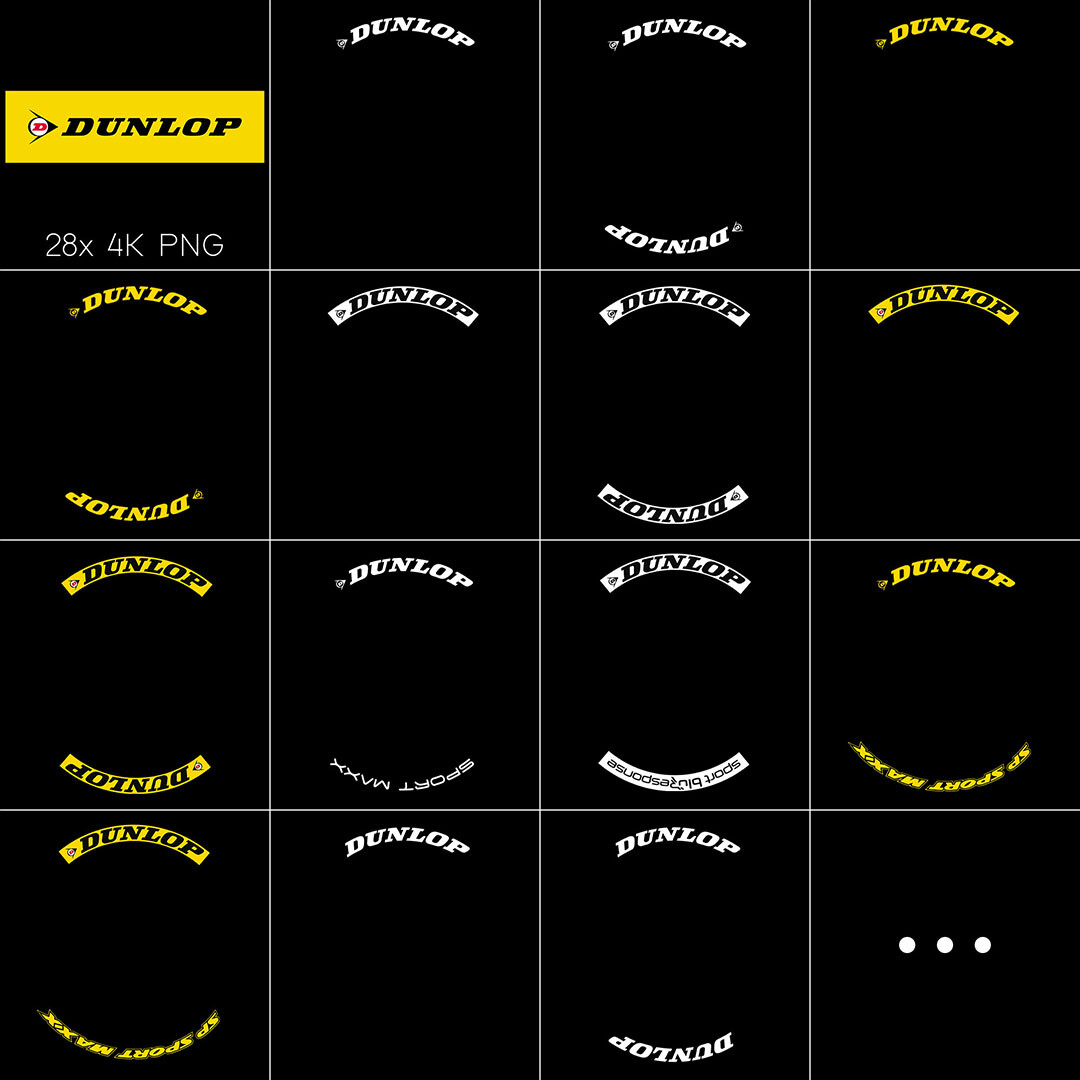 ArtStation - 28x Dunlop tire sidewall 4K PNG decals | Game Assets