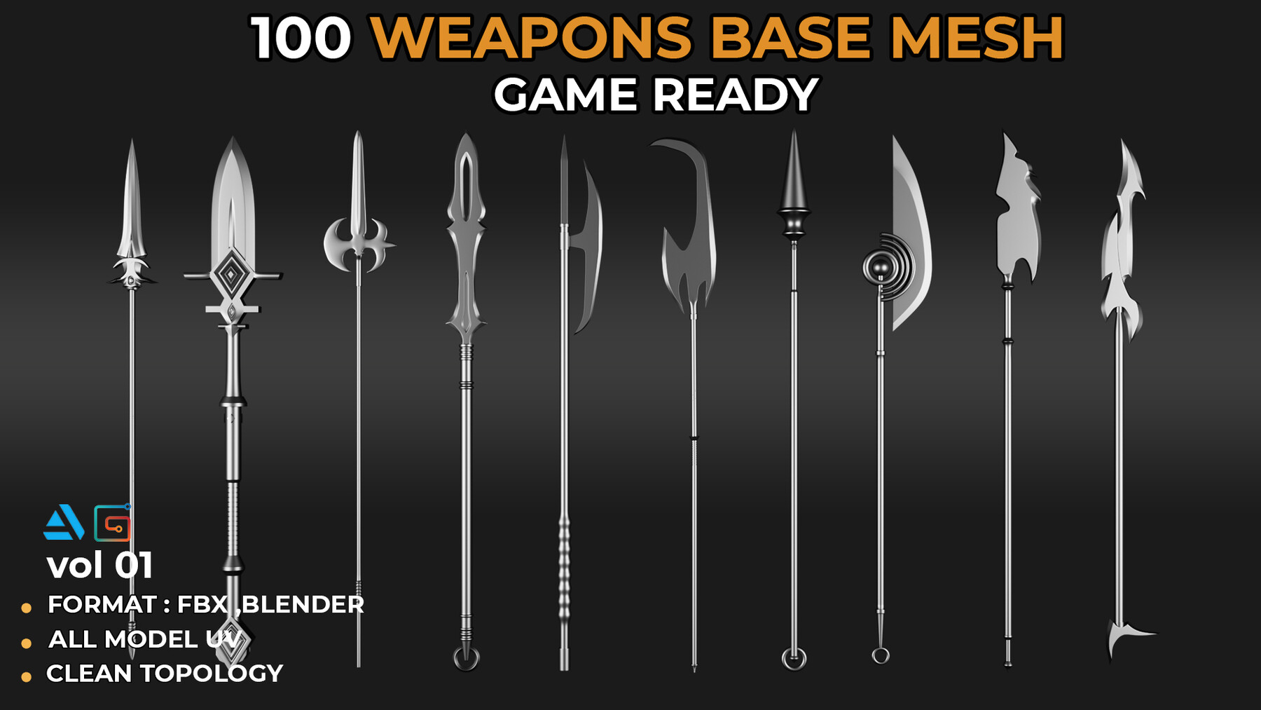 ArtStation - 100 WEAPONS BASE MESH | Game Assets