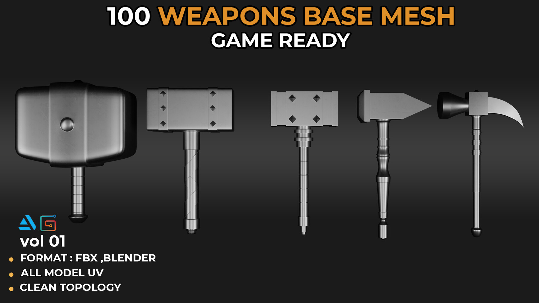 ArtStation - 100 WEAPONS BASE MESH | Game Assets