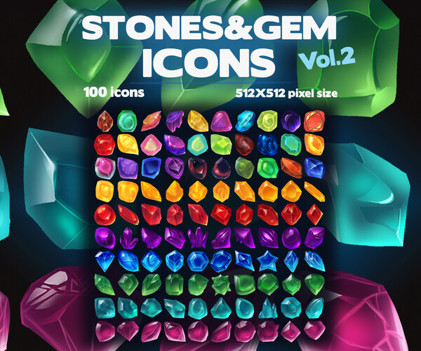 ArtStation - Stones & Gem Icon Pack Vol2 | Game Assets