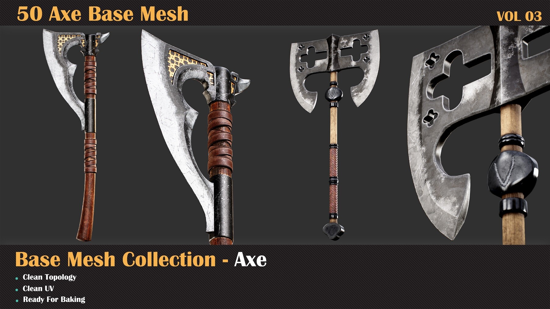 ArtStation - 50 Axe Base Mesh - VOL 04 ( Game Ready ) | Game Assets