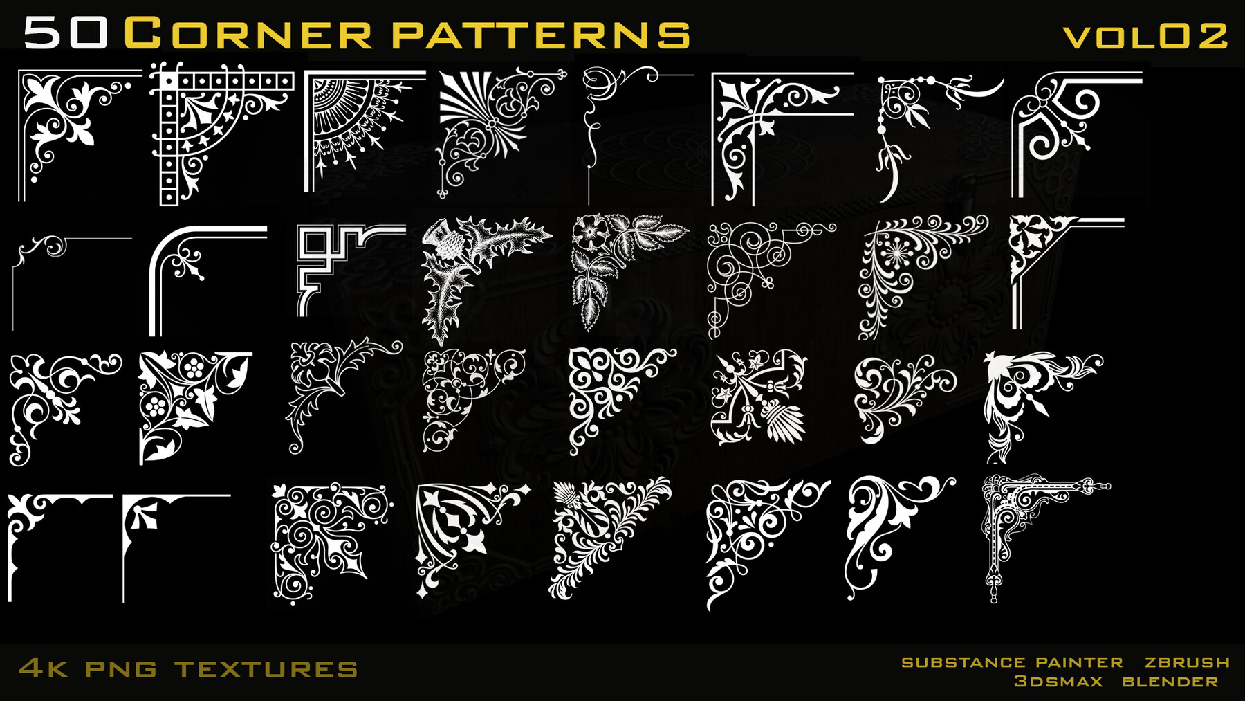 ArtStation - 50 Ornamental corner pattern (4k,png texture) | Brushes