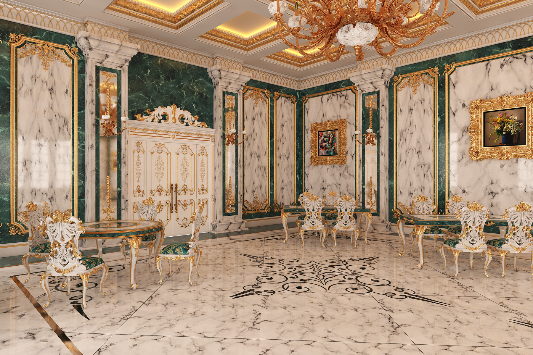 ArtStation - Classic Restaurant İnterior Design Green | Resources