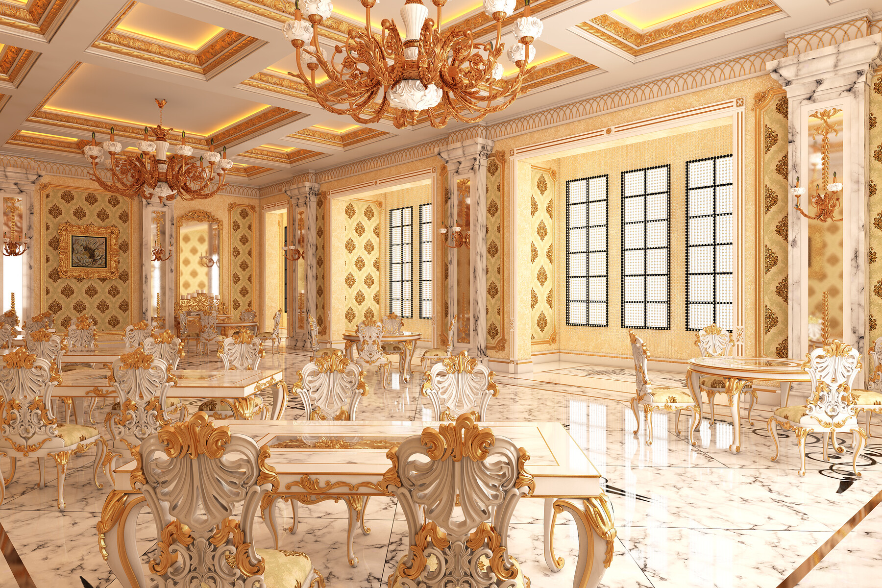 ArtStation - Classic Restaurant Interior Design White | Resources