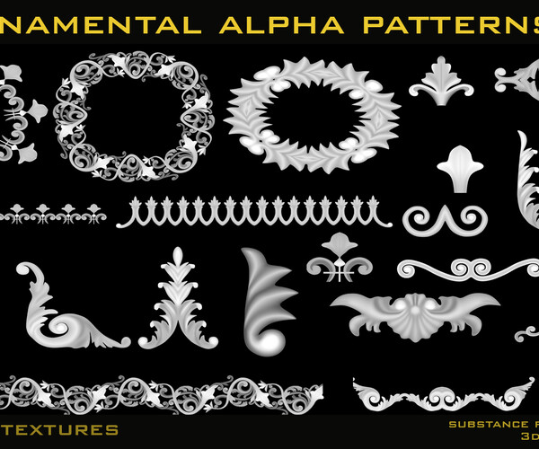 ArtStation - 30 Ornamental Alpha Patterns (2k-jpeg) psd files | Brushes