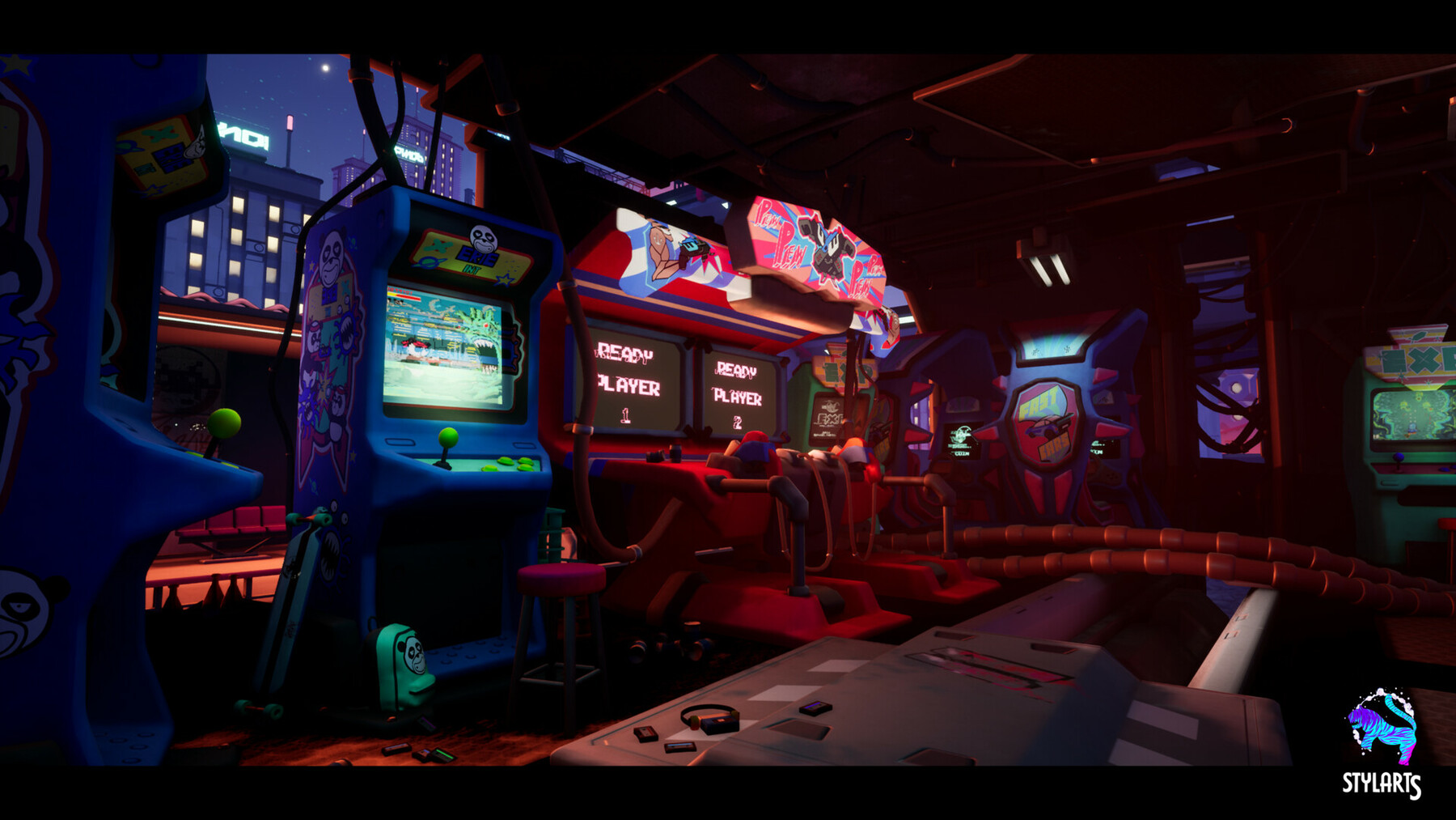 ArtStation - Stylized Cyberpunk Arcade Environment | Game Assets