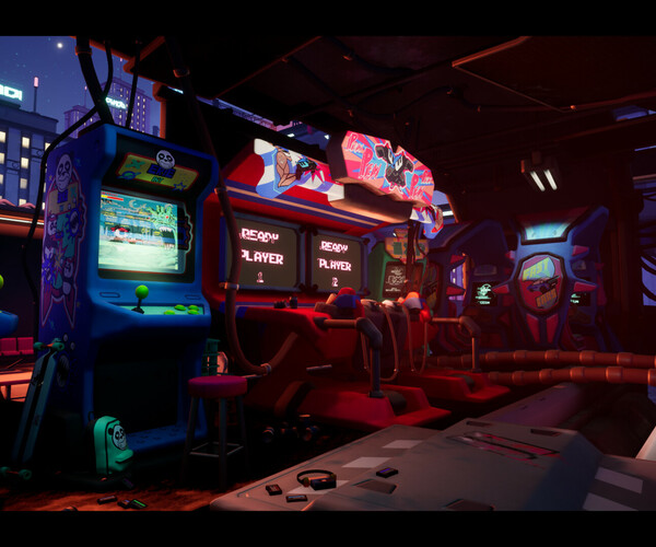ArtStation - Stylized Cyberpunk Arcade Environment | Game Assets