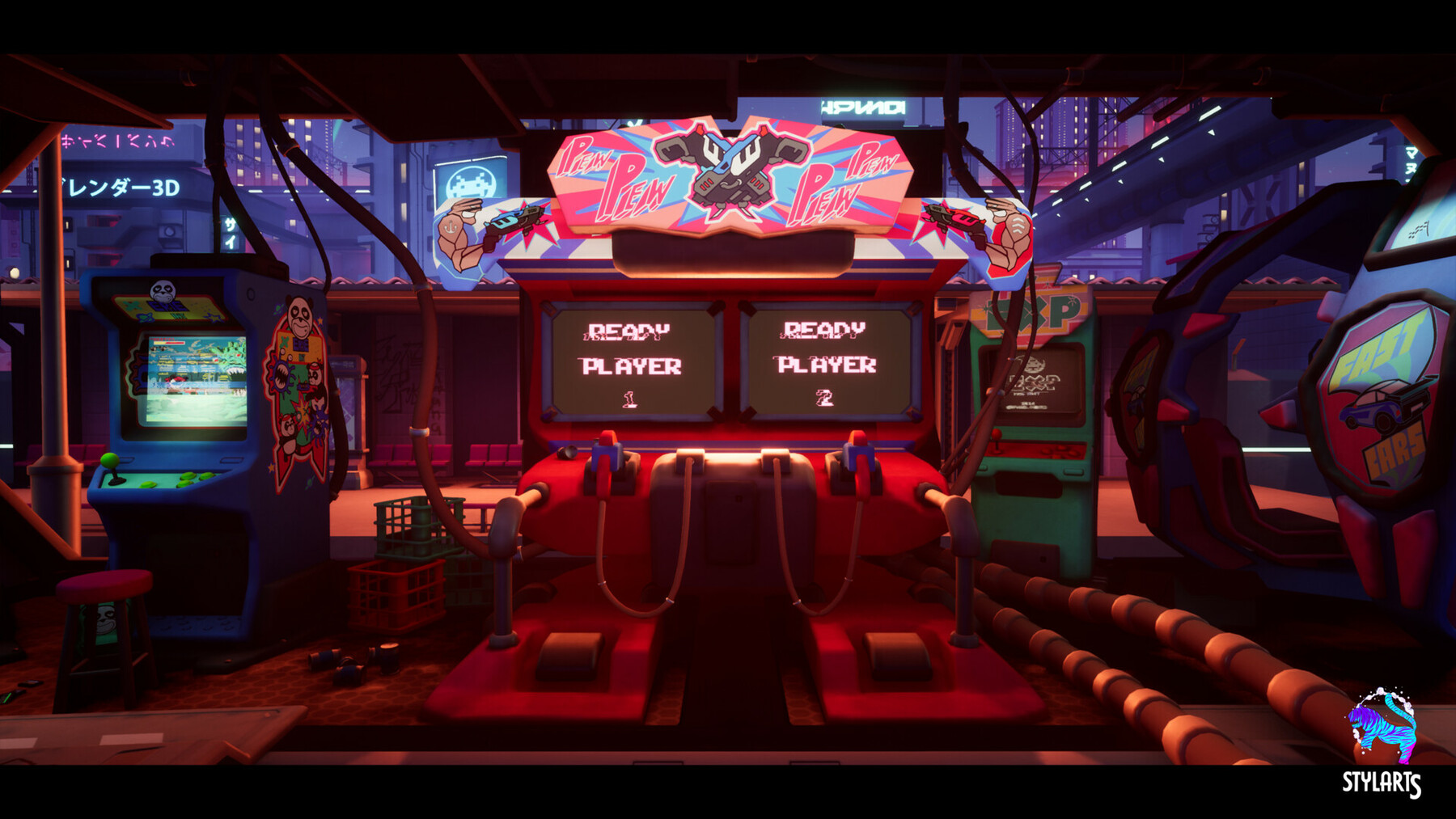 ArtStation - Stylized Cyberpunk Arcade Environment | Game Assets