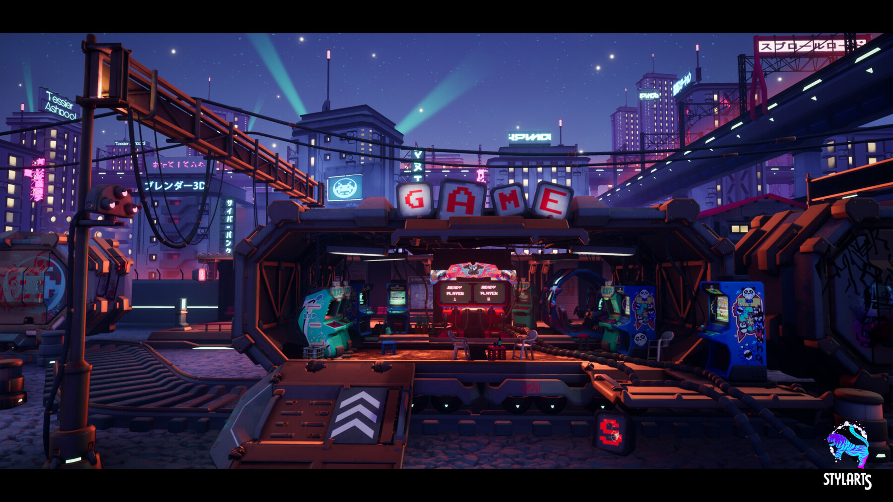 ArtStation - Stylized Cyberpunk Arcade Environment | Game Assets