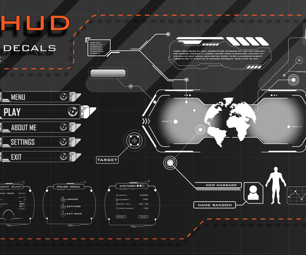 ArtStation - 215 + ui / hud scifi decals / vol 02 | Game Assets