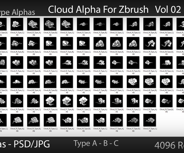 ArtStation - Cloud Alphas For Zbrush - Vol 02 | Brushes