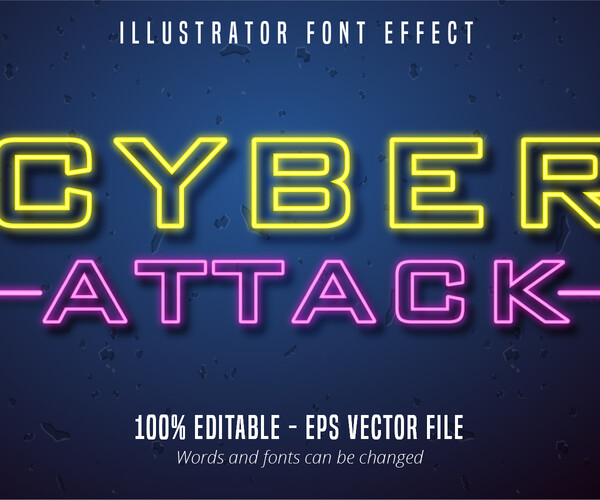 ArtStation - Cyber attack text, neon lights signage style editable font ...
