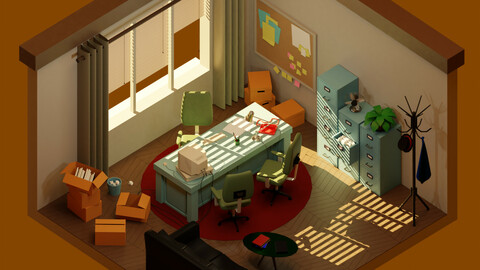 ArtStation - Retro Modern Lowpoly Office Low-poly 3D model | Game Assets