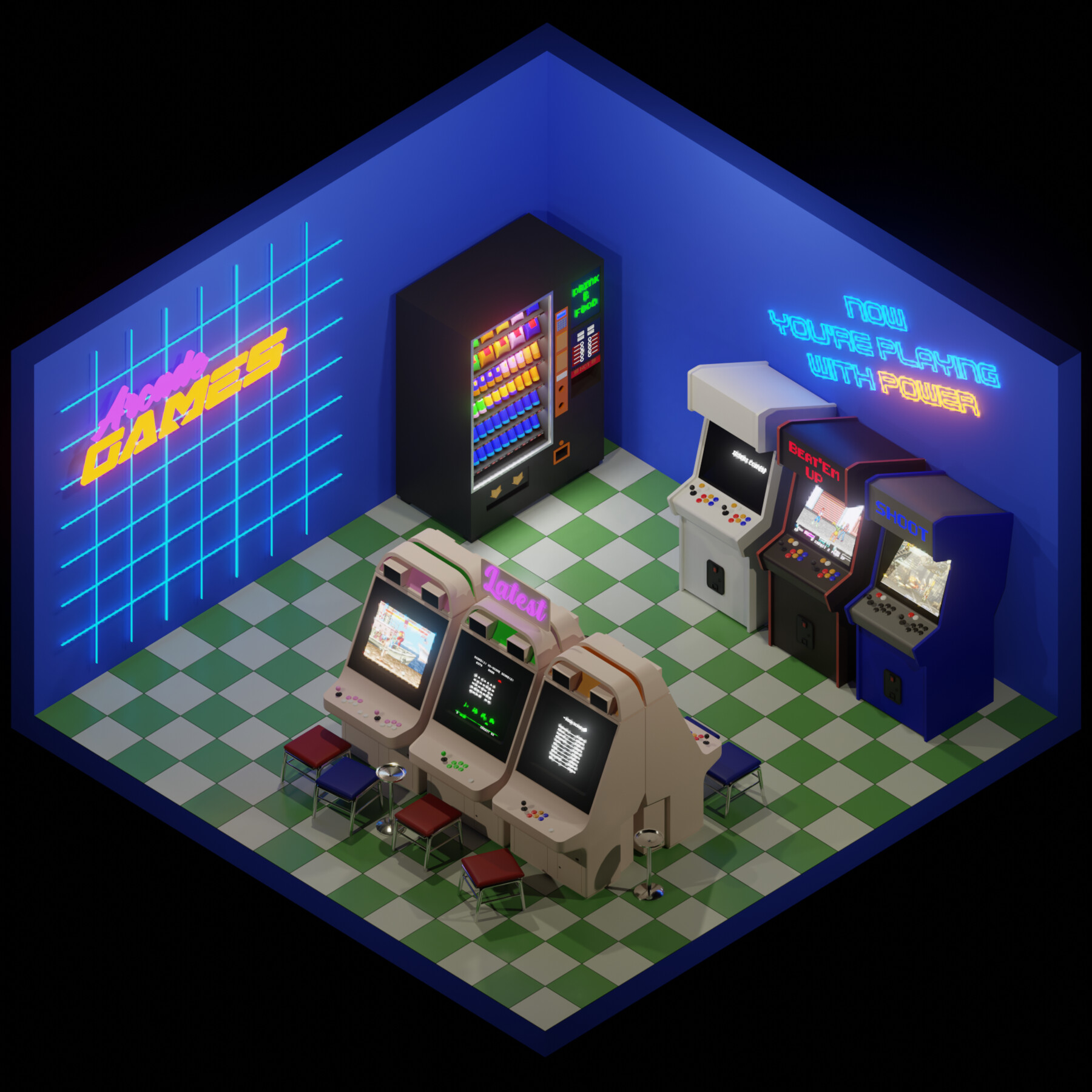 ArtStation - Arcade Center Low Poly set 3D model | Game Assets