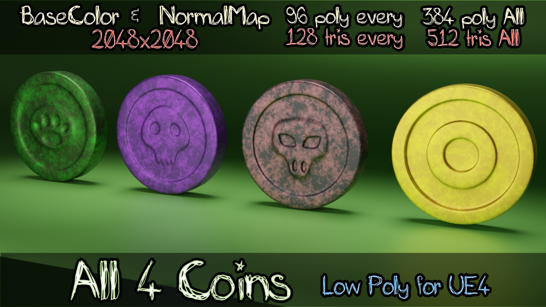 ArtStation - 3D Low Poly Models - All 4 Coins for Game or Other ...